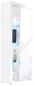 Stojíci vitrína Mamba, Osvětlení: osvětlení LED - modré, Barva: bílá / bílá lesk