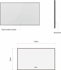 Erga Megan, LED zrcadlo 140x80cm v černém rámu, 3335 lm, 3 barvy světla, zadní osvětlení, ERG-V01-MEGAN-1480-BK