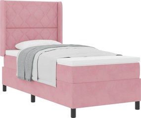 Postel s boxspringem s čelo Růžová 90 x 190 cm samet 3342043
