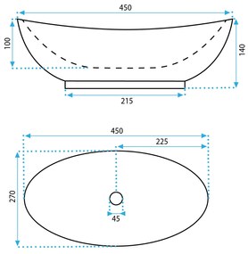 Rea Kate, umyvadlo na desku 450x270x140 mm, bílá lesklá, REA-U6802