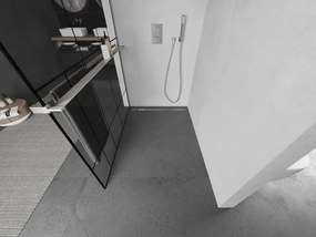 Mexen Kioto+, sprchová zástěna Walk-In s poličkou a věšákem 100 x 200 cm, 8mm čiré sklo černý vzor, ​​broušená ocel profil, 800-100-121-97-78