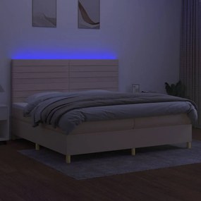 Box spring postel s matrací a LED krémová 200x200 cm textil 3135546