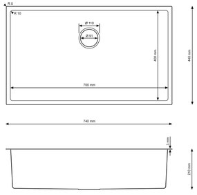 Erga HD, 1-komorový ocelový dřez 740x440x210 mm, ocelová, ERG-MLS-HD7444