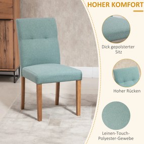 HOMCOM Jídelní židle set 2 Čalouněný sedák, čalouněná židle, kuchyňská židle, len-polyester, pěna, kaučukové dřevo, zelená| Aosom