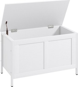 HOMCOM úložný truhla do ložnice 95 L s víkem, úložná lavice s bezpečnostními panty 80x40x50 cm bílá s dřevěnou texturou