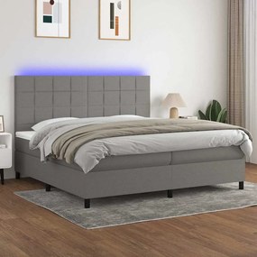 Box spring postel s matrací a LED tmavě šedá 200x200 cm textil 3134902
