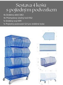 FEROPLAST spol. s.r.o Průmyslový úložný koš KS2, kompletní set 4 košů na kolečkách