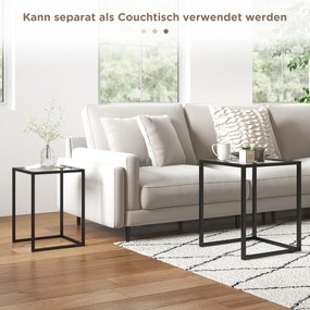 HOMCOM Sada 2 čtvercových stohovatelných konferenčních stolků s tvrzeným sklem a ocelovým rámem pro obývací pokoj 33x33x45,5 cm a 42x42x51 cm Černá