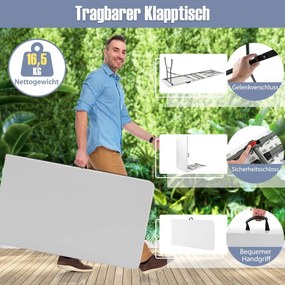 Costway XXL zahradní stůl s HDPE stolní deskou a rukojetí, skládací párty