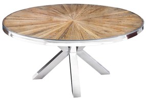Massive home | Kulatý jídelní stůl BARRACUDA 120 CM sklo/masiv teak