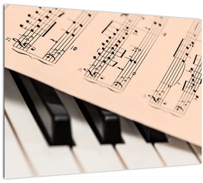 Skleněný obraz klavíru s notami (70x50 cm)