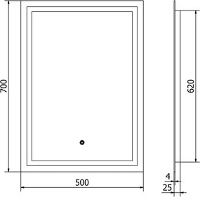 Mexen Miko, LED koupelnové zrcadlo s podsvícením 50 x 70 cm, 6000K, ochrana proti zamlžování, 9819-050-070-611-00