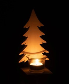 Bílý svícen s dřevěným stromkem Tree White - 10*9*20 cm
