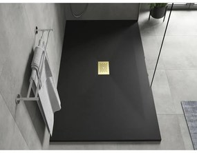 Mexen Hugo, obdélníková sprchová vanička SMC 170 x 100 cm, černá, zlatá krytka, 42701017-G