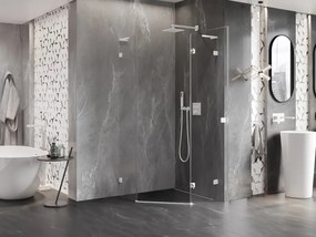 Mexen Lunar, L pravý výklopný pětiúhelníkový sprchový kout 100 x 100 cm, 8mm čiré sklo, bílý profil, 831L-100P-100L-20-00-P