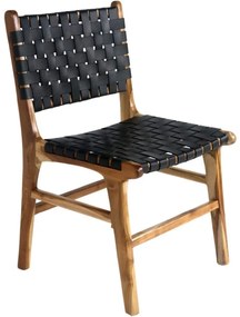 Nordic Living Černá kožená jídelní židle Molie s výpletem