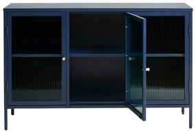 Modrá kovová vitrína Unique Furniture Bronco, výška 85 cm