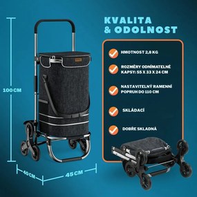 Nákupní taška na kolečkách do schodů COMFORT, 50l, černá Jurhan