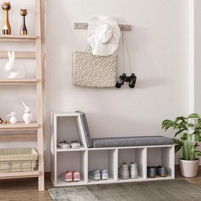 HOMCOM 2-in-1 úložná lavice s 5 přihrádkami a 2 polštářky, knihovna 108 x 30 x 60 cm, bílá šedá | Aosom