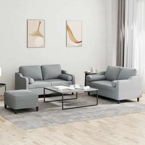 3dílná sedací souprava s polštáři světle šedá textil 3201826