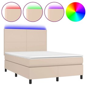 vidaXL Box spring postel matrace a LED cappuccino 140x200cm umělá kůže