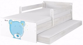 Dětská postel Max Modrý Medvídek 160x80 cm - ŠEDÁ - 1x krátká + 1x dlouhá zábrana se šuplíkem