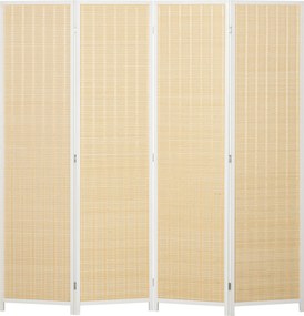 HOMCOM Skládací Oddělovač Místnosti 4 Panely 180x180 cm Ručně Tkaný z Bambusu a Bavlny Elegantní Dekorace do Obývacího Pokoj Bílá