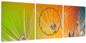 Obraz kapek na rostlině (s hodinami) (90x30 cm)