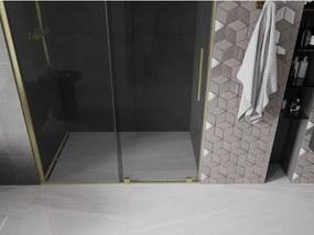 Mexen Velar, posuvné sprchové dveře do otvoru 150 cm, 8mm šedé sklo, zlatá matná, 871-150-000-41-55