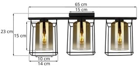 Stropní svítidlo Hella Cage, 3x zlaté skleněné stínítko v kovovém rámu