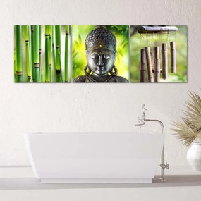 Obraz na plátně třídílný Buddha Bamboo - 120x40 cm