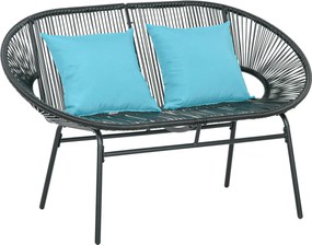 Outsunny zahradní lavička pro 2 osoby ve stylu ocel a umělý ratan s 2 polstry - rozměry 132D x 72Š x 83V cm - černá | Aosom