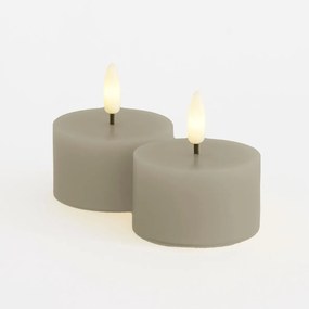 Sada LED čajové svíčky na baterie Sille Tealight, Ø 6 × 3,4 cm, teple šedá, z pravého vosku, balení 2 ks