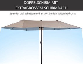Slunečník Outsunny market double s ruční klikou oválný 460 x 270 x 240 cm ve světle kávové barvě pro zahradu a terasu | Aosom.de
