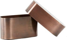 Měděný antik kovový oválný úložný box Samuel - 20*9*10 cm