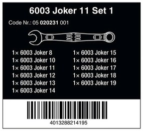 Wera 020231 Očkoploché klíče 8 ÷ 19 mm 6003 Joker 11 Set 1 (Sada 11 dílů)