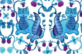 DIMEX | Samolepicí vliesová fototapeta na zeď Fantasy kočka MA-5-1452 | 375 x 250 cm | modrá, bílá, fialová