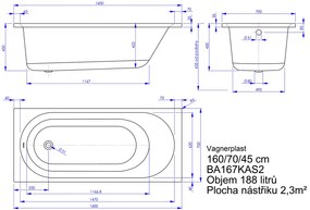 Vagnerplast Kasandra BJ 160 x 70 cm vana pravá s otvorem pro otočné umyvadlo