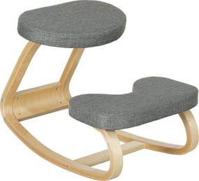HOMCOM Klaněcí Židle, Ergonomická Houpací Dřevěná Klaněcí Židle pro Domácí Kancelář, Zlepšuje Držení Těla, Bolesti Zad, Šedá | Aosom