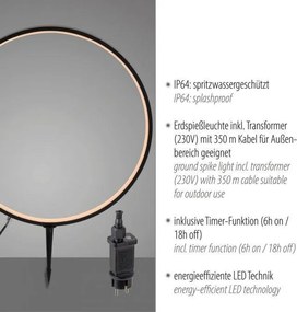LD 19511-18 ZIRKULU LED venkovní svítidlo se zápichem průměr 50cm černá IP65 s časovačem do zahrady 3000K - JUST LIGHT