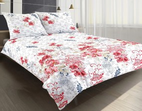 Matex Saténové povlečení 220x200 červená růže čínské květy bílá šedá 08A Premium
