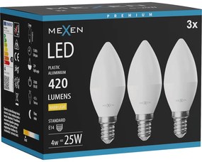 Mexen Nova 3x LED žárovka E14, C37, 4W, Teplá - 3000K, 420 lm - L102-E14-0430-01x03