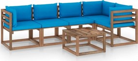 vidaXL 6dílná zahradní sedací souprava z palet s poduškami borovice [3067455] Barva: Světle modrá