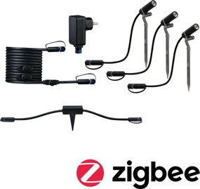 P 5029 Plug & Shine set Smart Home Zigbee 3.0 LED bodové zahradní světlo Plantini IP65 3000K 3x2W 21VA antracit - PAULMANN
