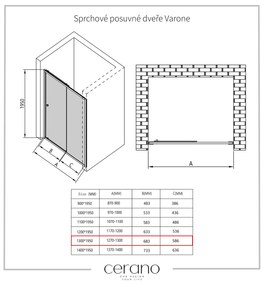 CERANO - Sprchový kout Varone L/P - černá matná, transparentní sklo - 130x70 cm - posuvný