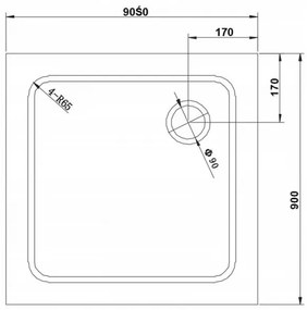 BPS-koupelny Čtvercová akrylátová sprchová vanička HYD-SSV-SILK 90x90 černá