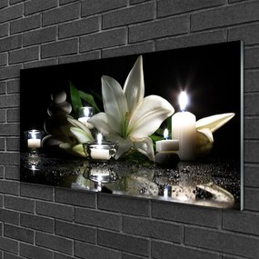 Obraz na skle Lilie Svíce Kameny Lázně 120x60 cm