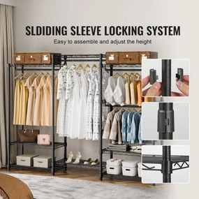 Zesílené provedení Stojan na oblečení, Rolovací Stojan na oděvy se 4 věšáky a 8