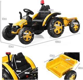 Costway Traktor 12 V s 2,4 G dálkovým ovládáním a odnímatelným přívěsem pro děti