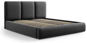 Tmavě šedá sametová čalouněná dvoulůžková postel s úložným prostorem s roštem 160x200 cm Brody – Mazzini Beds